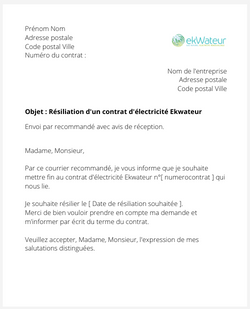 La résiliation d'un abonnement d'électricité EkWateur