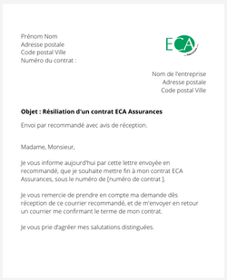 La lettre de résiliation d'une assurance ECA